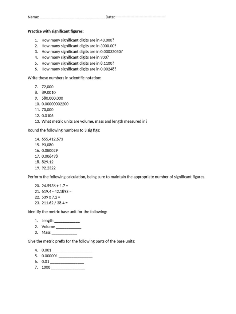 Chapter 3-Significant Figures Practice | PDF