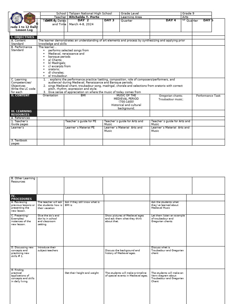 3rd Week 3 DLL PE | PDF