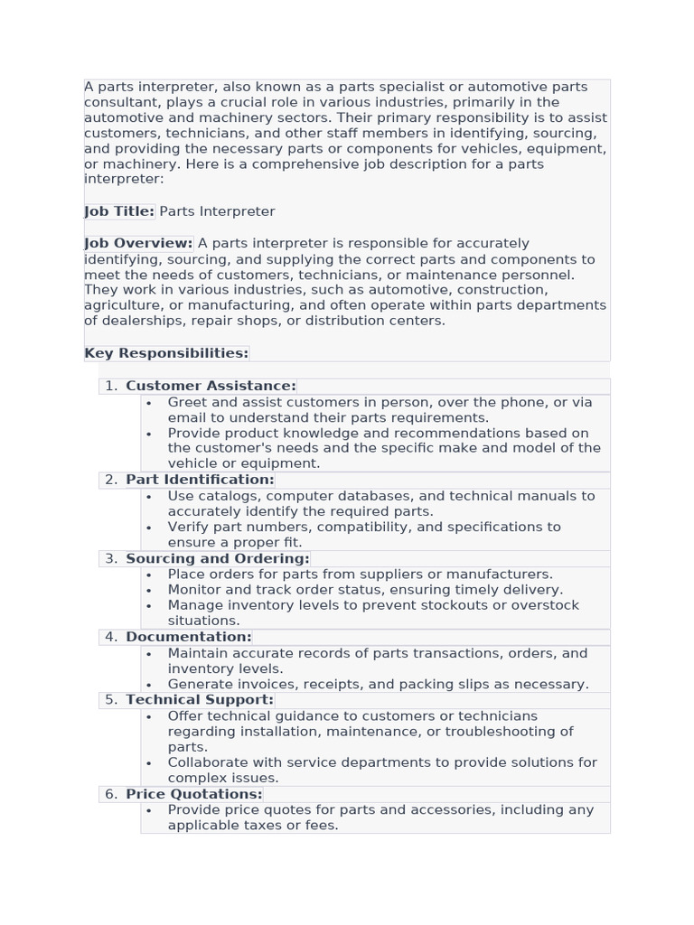 A Parts Interpreter | PDF