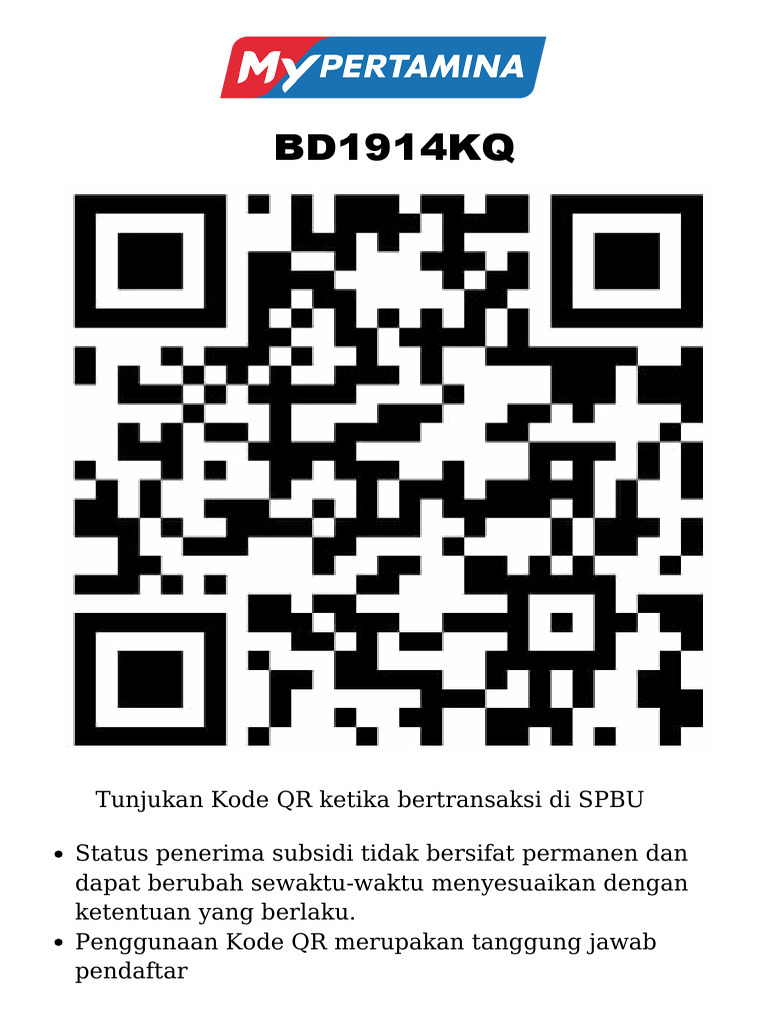 Format Kartu My Pertamina BD1914KQ | PDF