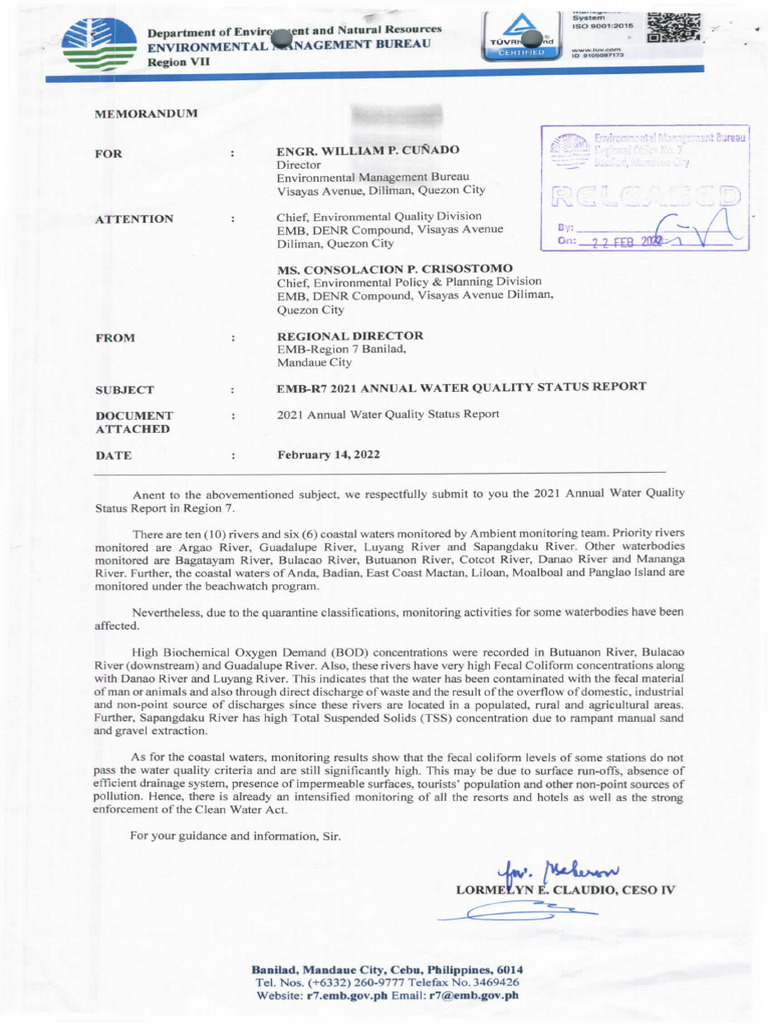 Emb r7 2021 Annual Water Quality | PDF