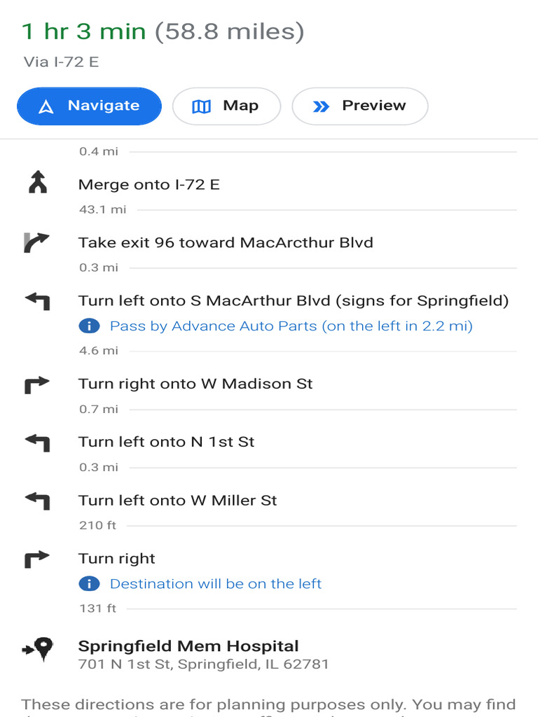 302 W Wilson ST To Springfield Memorial Hospital - Google Maps | PDF