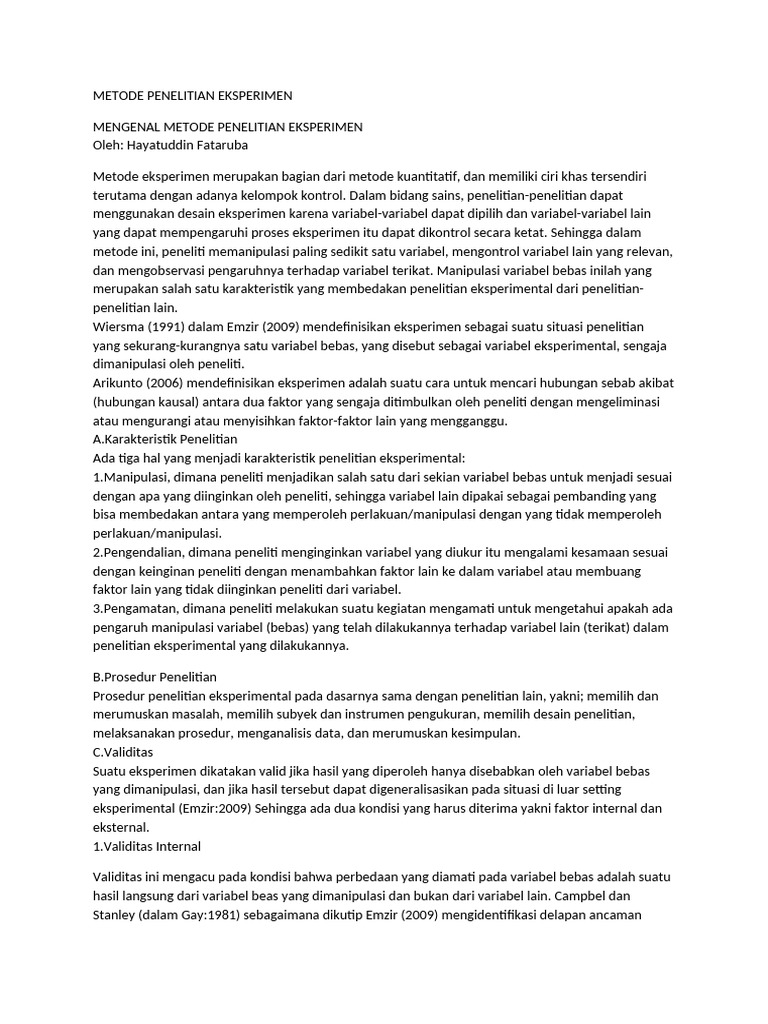 Metode Penelitian Eksperimen | PDF