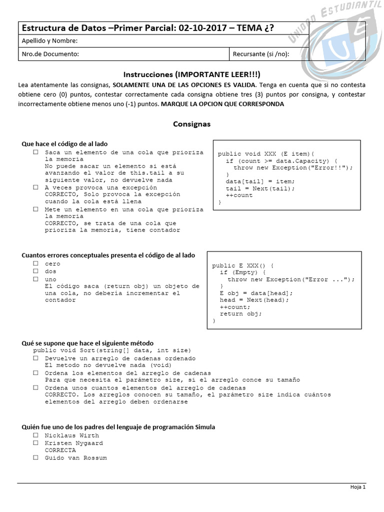 Parcial 1 2017 2C - Corregido | PDF