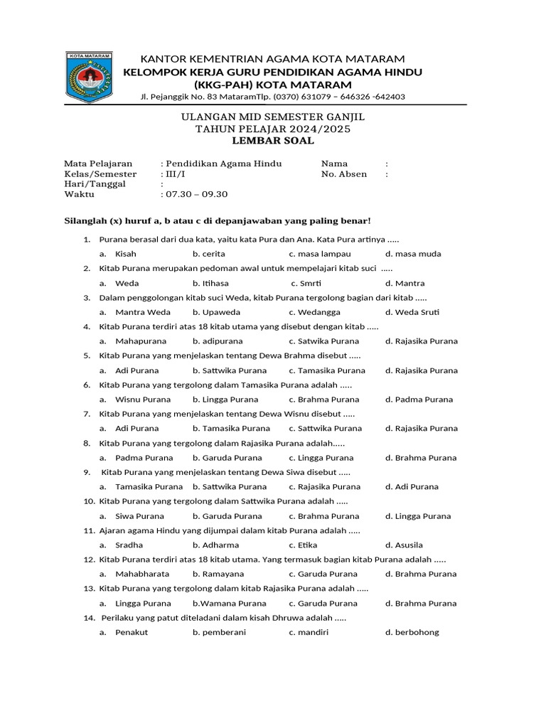 Soal Pah Kls 3 | PDF