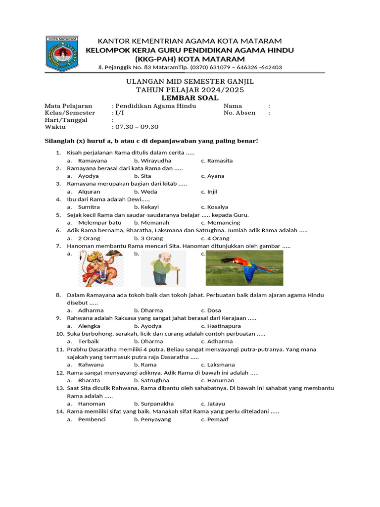 Soal Pah Kls 1 | PDF