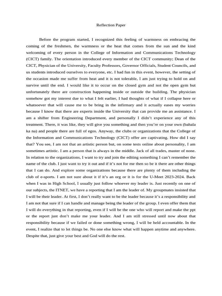 Reflection Paper | PDF