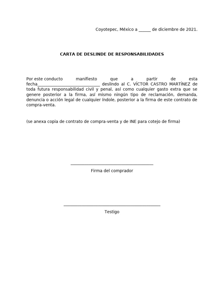 Carta de No Responsabilidad | PDF Carta de No Responsabilidad | PDF