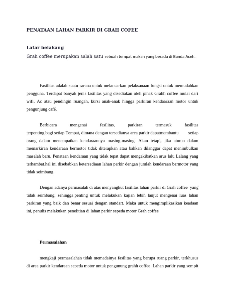 Penataan Lahan Parkir Di Grah Cofee | PDF