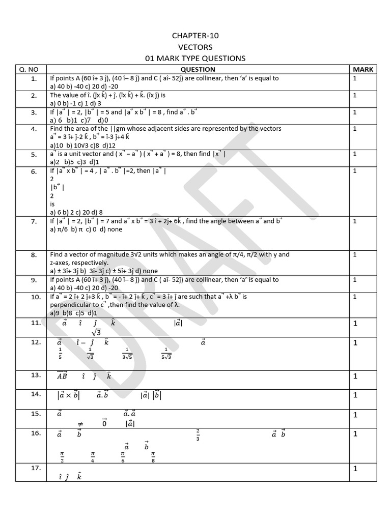 1 Mark Type (Vectors) | PDF
