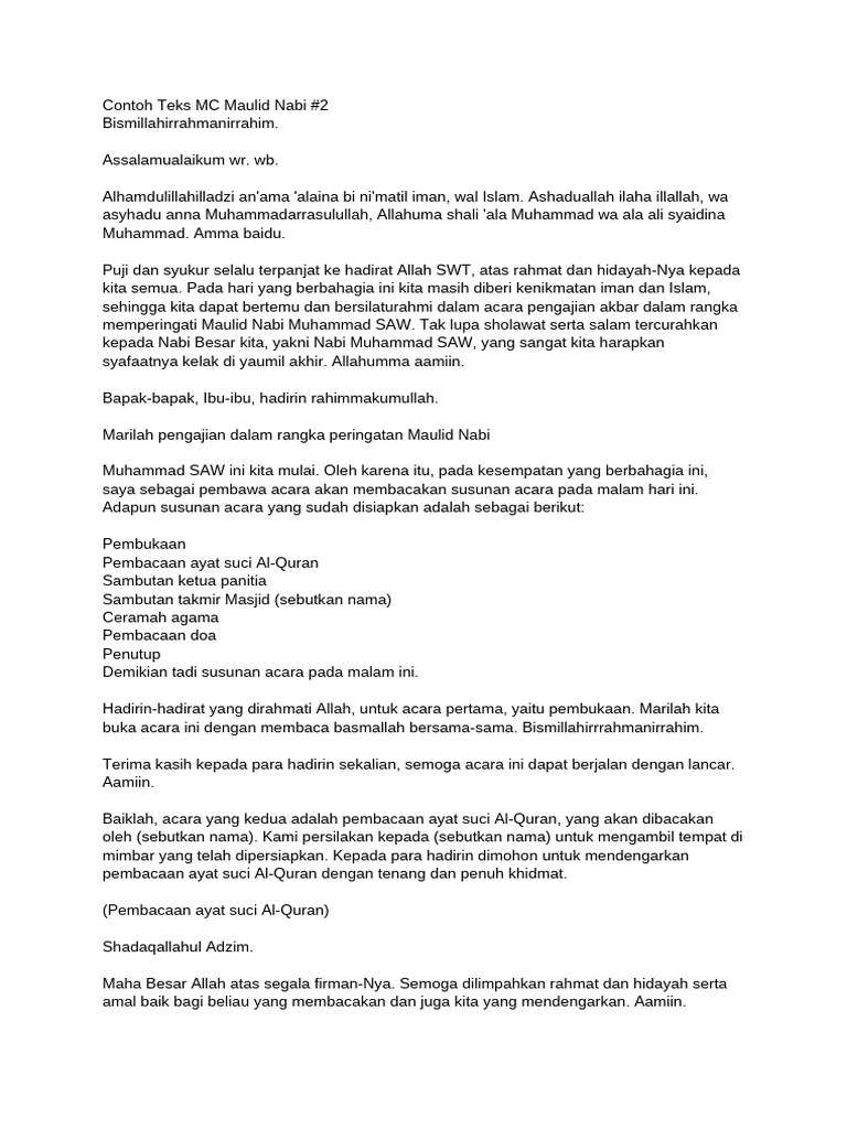 Contoh Teks MC Maulid Nabi | PDF