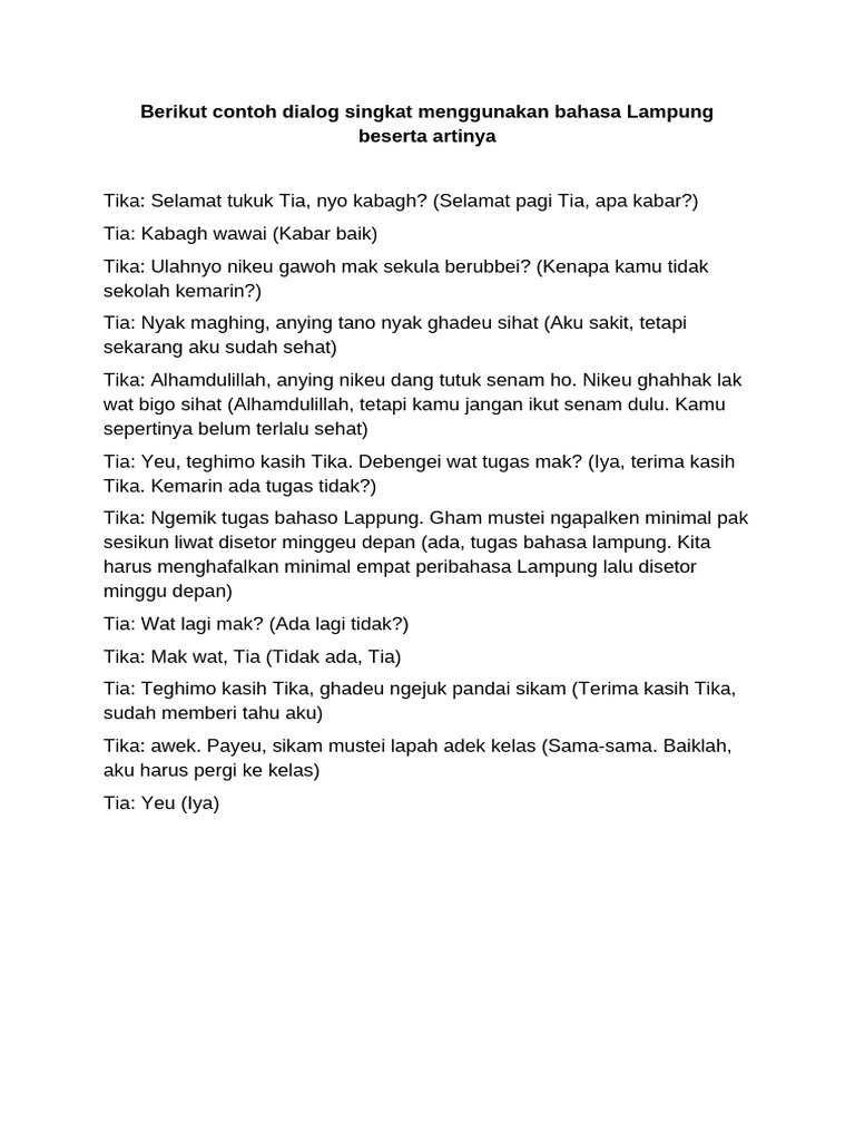 Berikut Contoh Dialog Singkat Menggunakan Bahasa Lampung Beserta ...