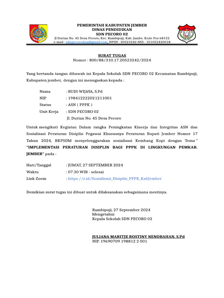 Surat Tugas Mengikuti Sosialisasi | PDF