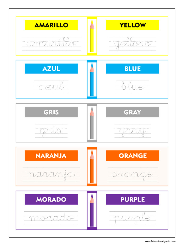 Fichas de Lectoescritura Colores Espanol Ingles | PDF