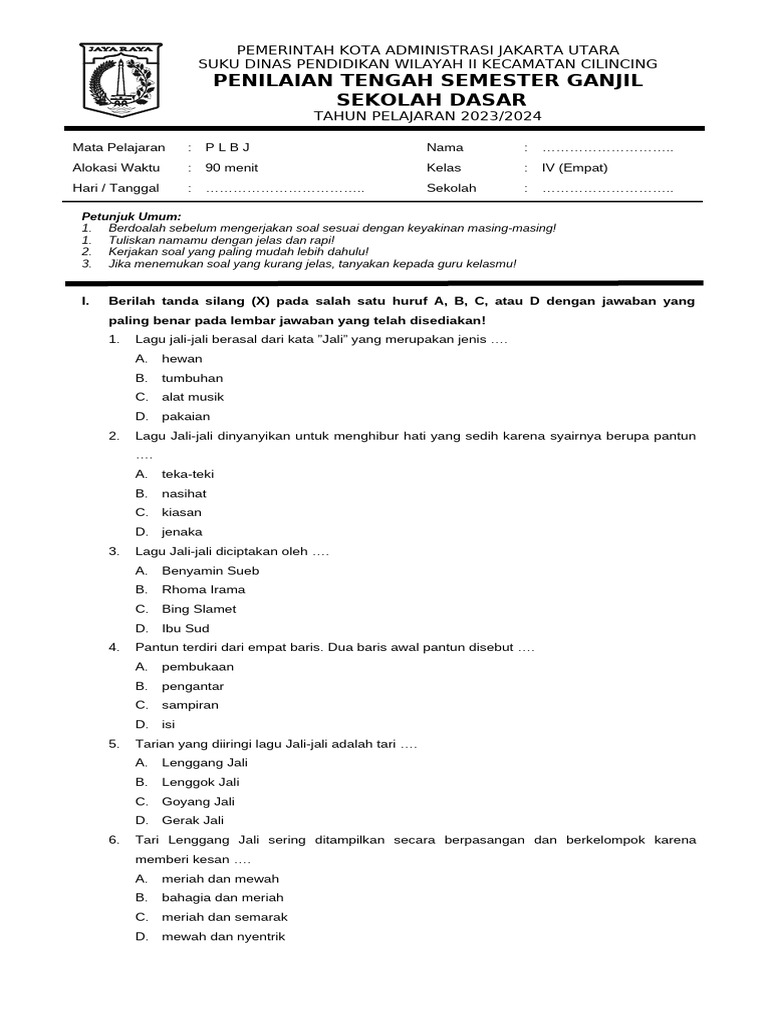 Soal Pts PLBJ Kelas 4 TP 2023-2024 | PDF