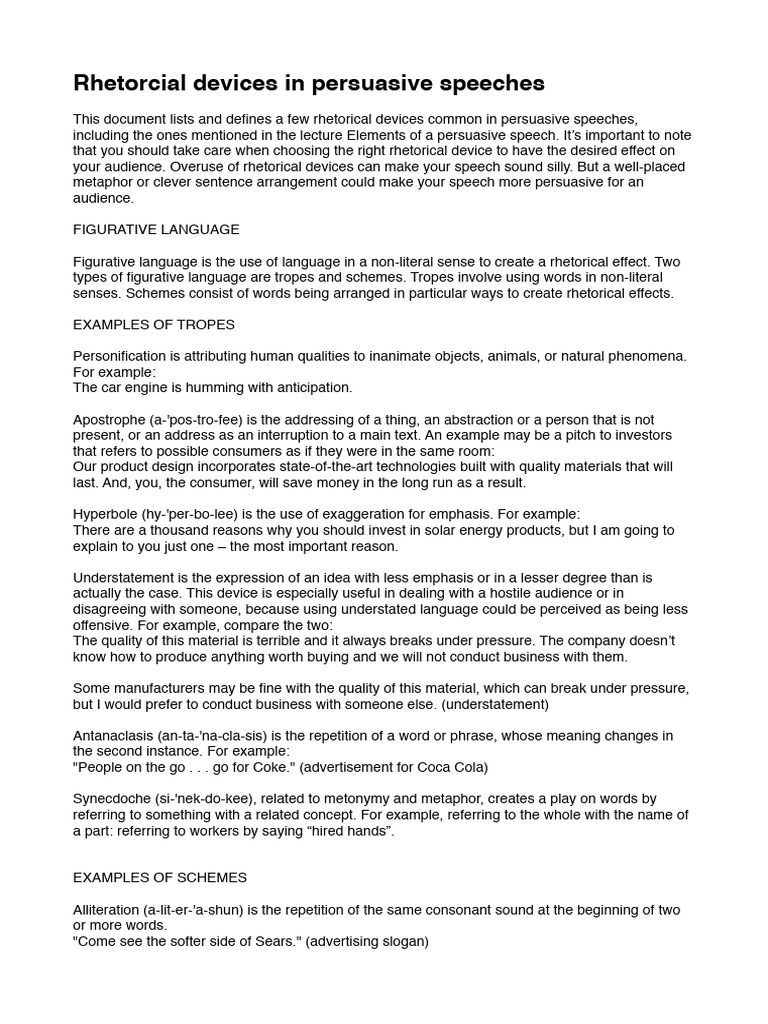 Rhetorical Devices in Persuasive Speeches | PDF