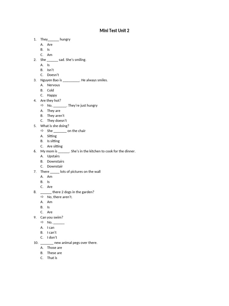 Mini Test Unit 2 Family and Friends 2 | PDF