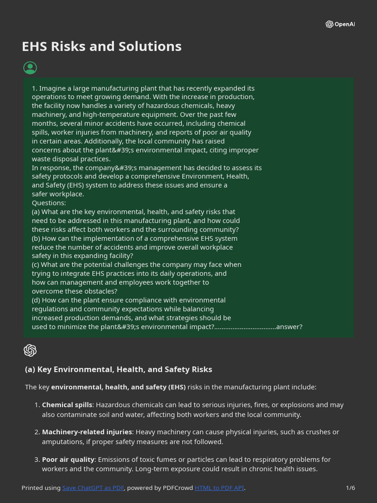 EHS Risks and Solutions | PDF