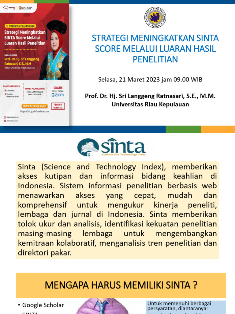 Strategi Meningkatkan SINTA Skor - Sri L | PDF