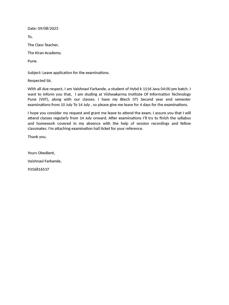 Leave Application | PDF