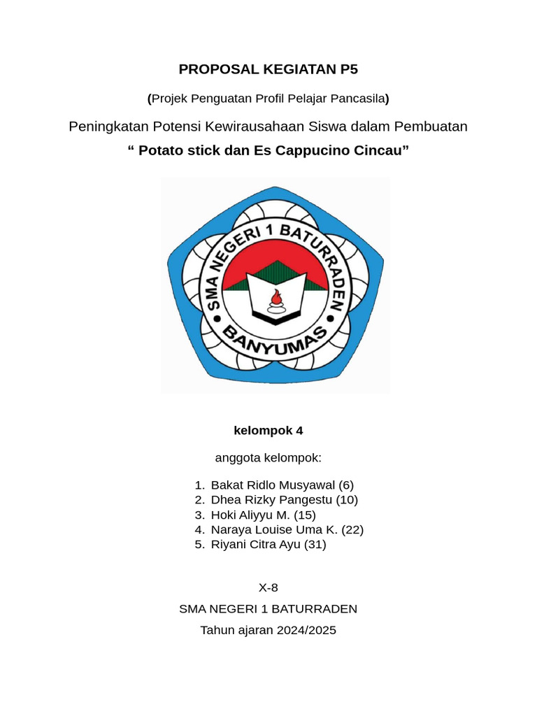 Proposal Kegiatan P5 Kelompok 4 (X-8) | PDF