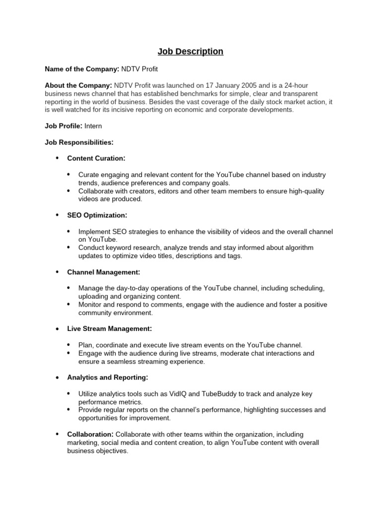 NDTV Profit Job Description | PDF