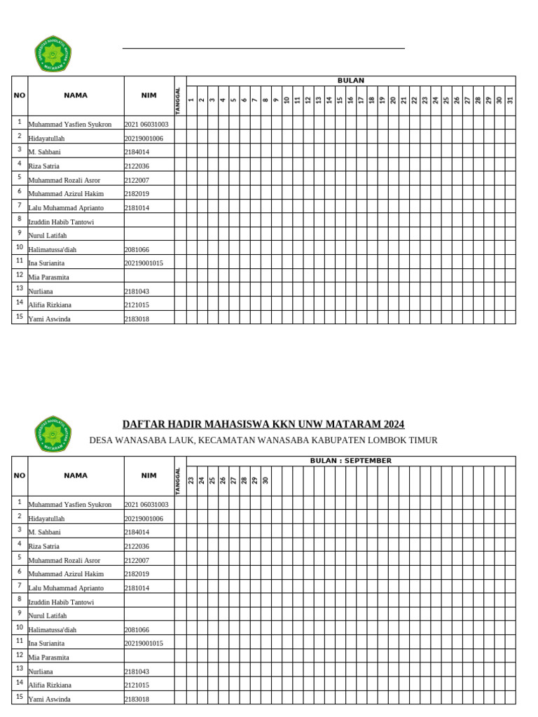 Daftar Hadir KKN | PDF
