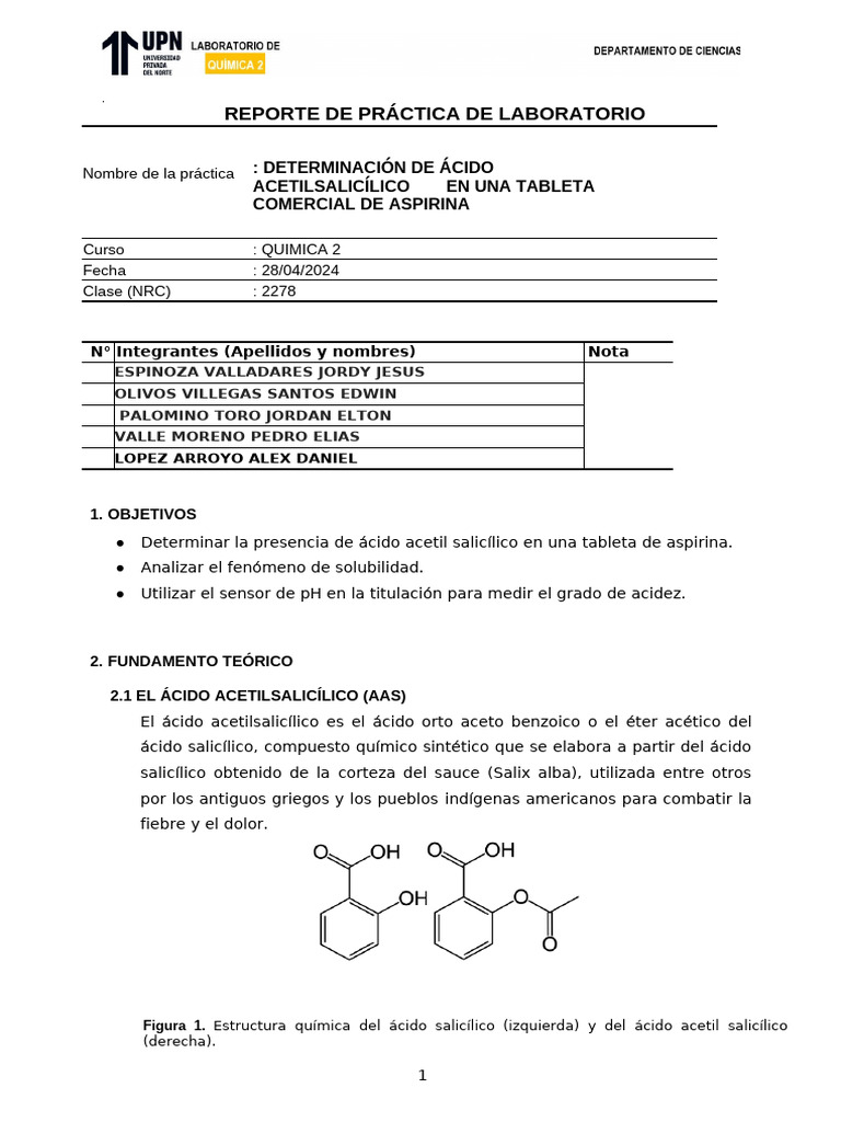 Sem05 - Práctica N°5 - Determinación de Ac. Acetilsalicílico en Tab de Aspirina | PDF