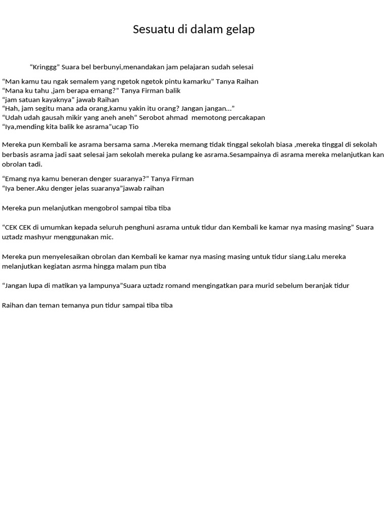 Sesuatu Di Dalam Gelap Cerpen Gilang | PDF