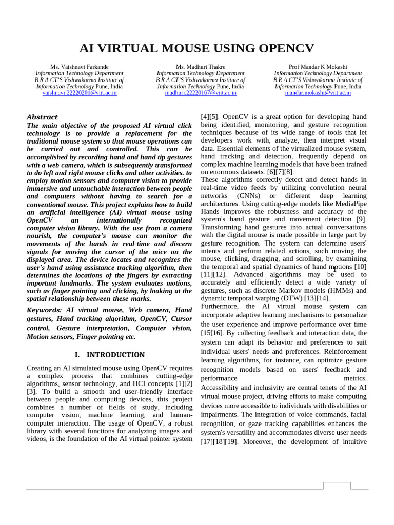 Ai Virtual Mouse Using Opencv | PDF