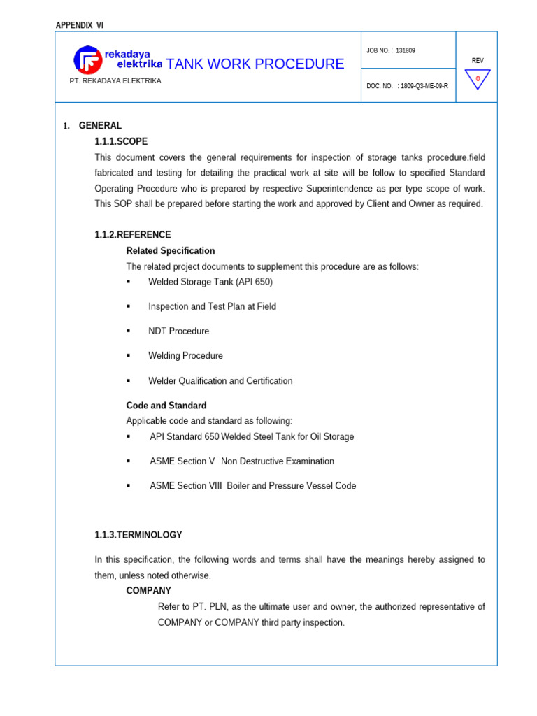 APPENDIX X (Tank Work Procedure) | PDF