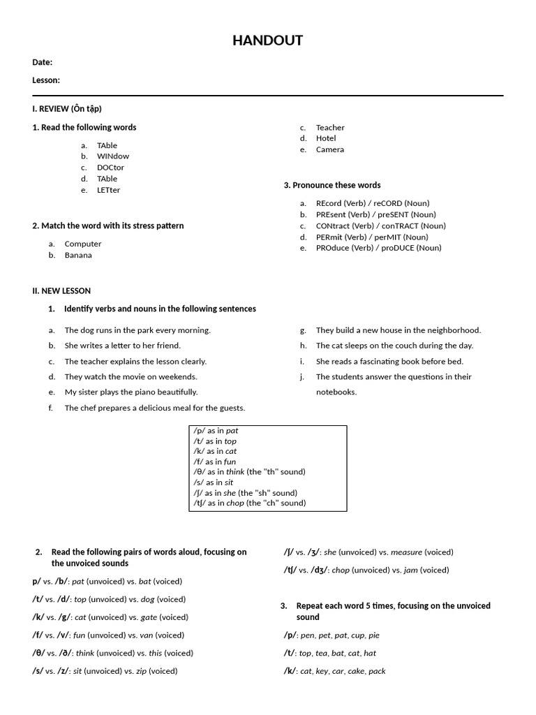 HANDOUT - Pronunciation - Lesson 2 | PDF