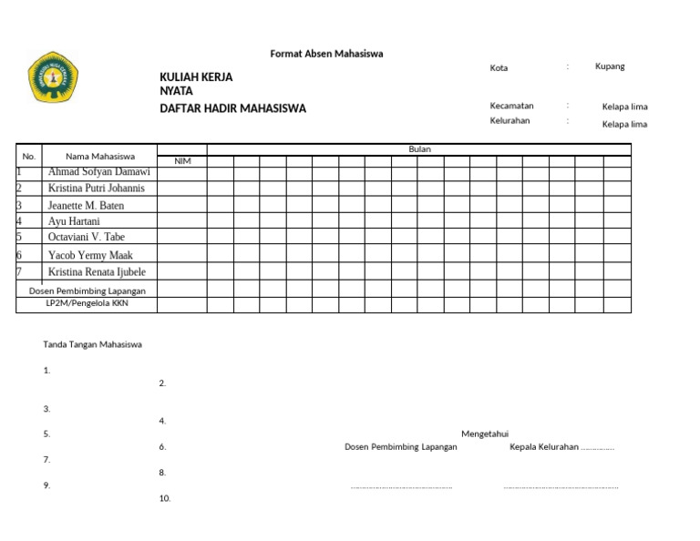 Absen KKN Format | PDF