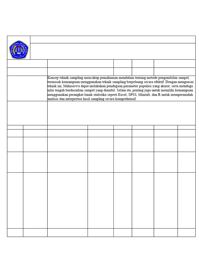 USBR TK Rencana Pembelajaran Semester (RPS) Teknik Sampling | PDF