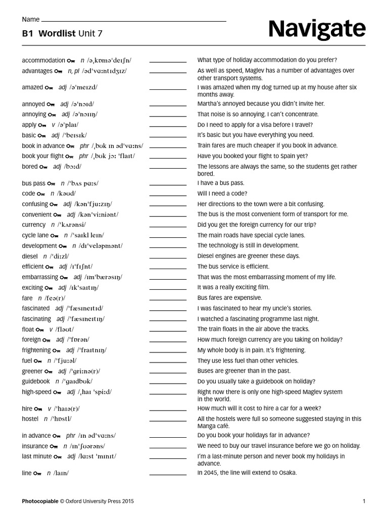 Wordlist Unit 7 | PDF