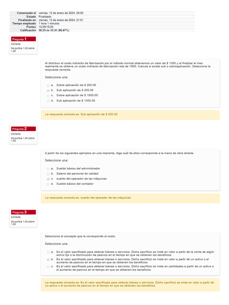 Examen Final Contabilidad de Costos I-tsu-cl-A003 n3-02.2023 - Revisión Del Intento - Eva-Itb | PDF