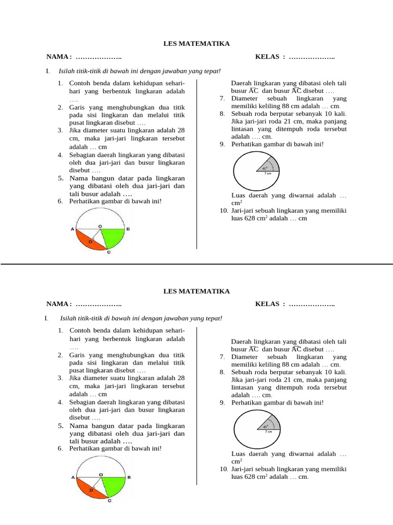 Les Matematika Lingkaran | PDF