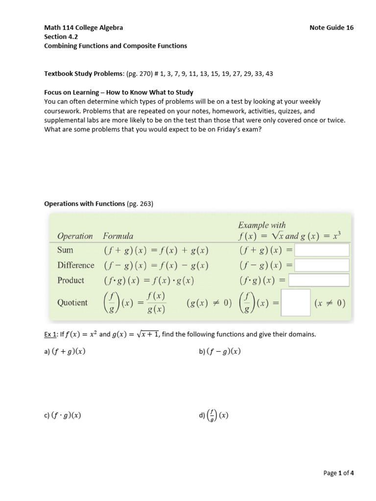 Section 4.2 Combining Functions1 | PDF