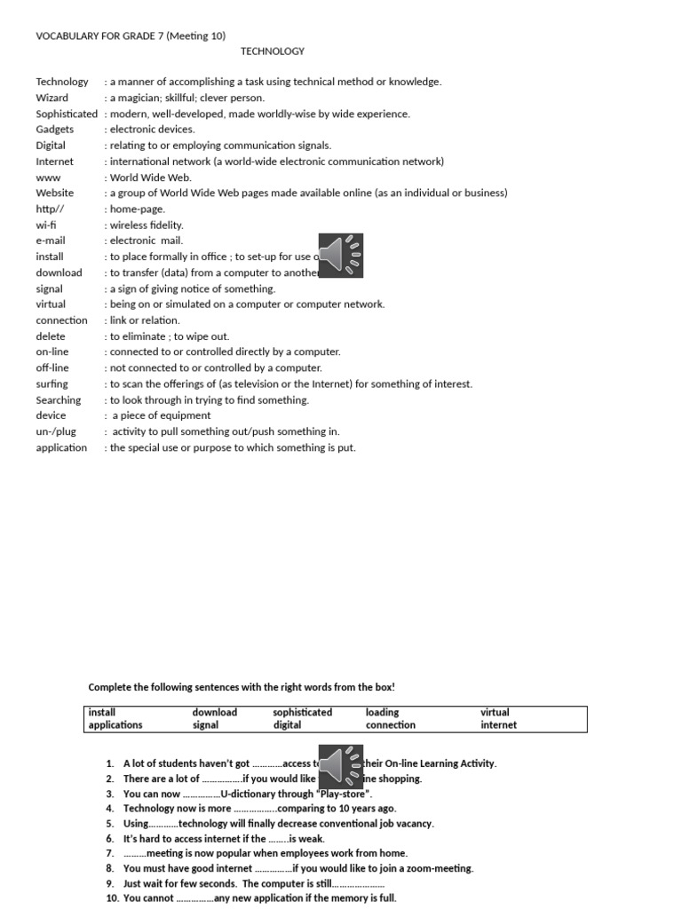 Vocabulary Grade 7 Technology | PDF