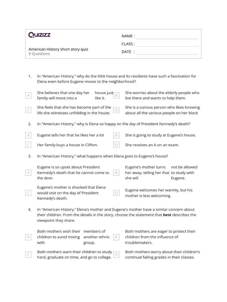 American History Short Story Quiz | PDF