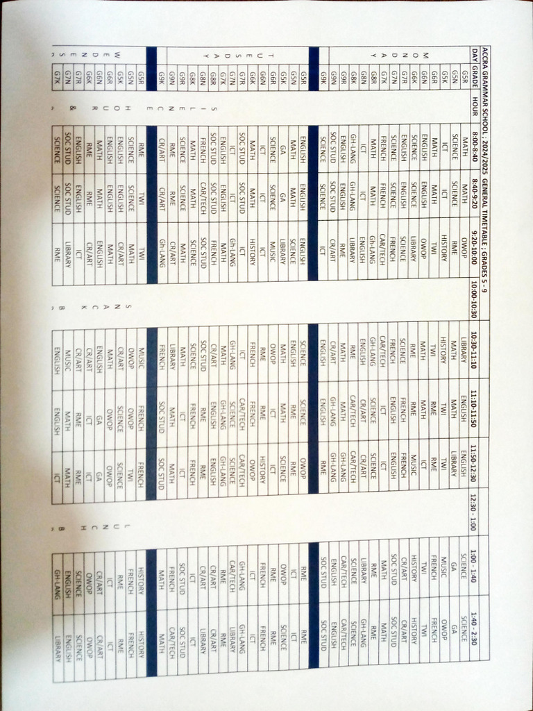 G5-G9 Timetable | PDF