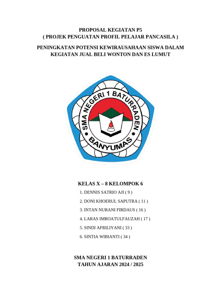 Proposal Kegiatan p5 Kelas X-8 Kelompok 6 | PDF