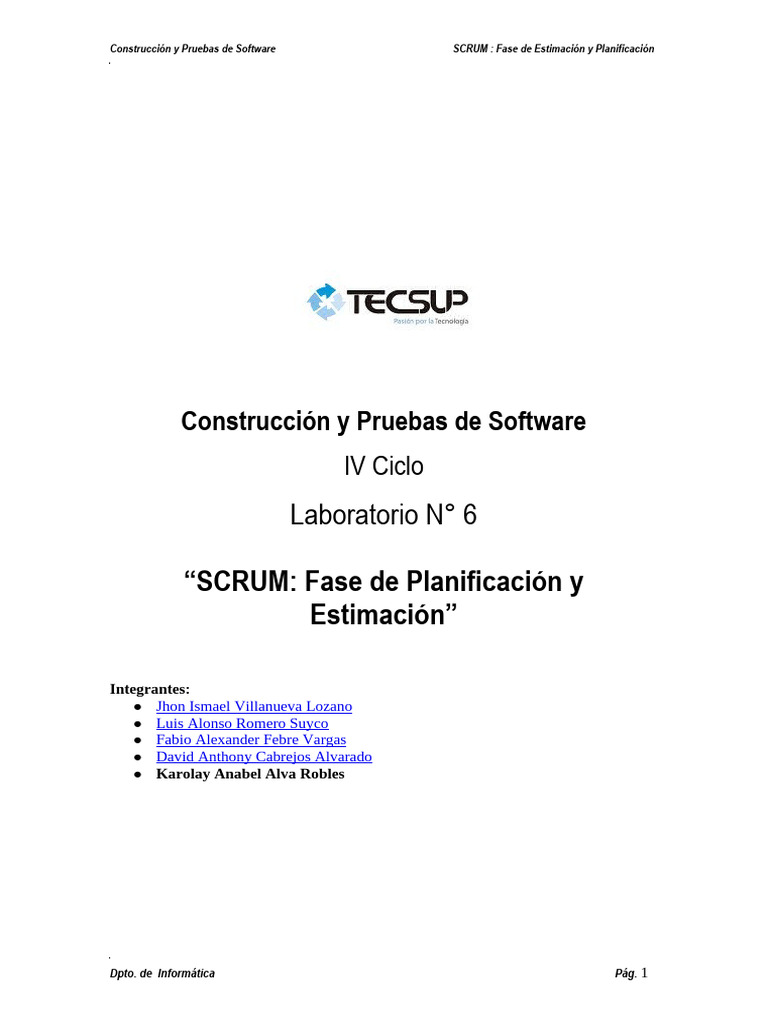 Lab06 - Fase de Estimación y Planificación | PDF