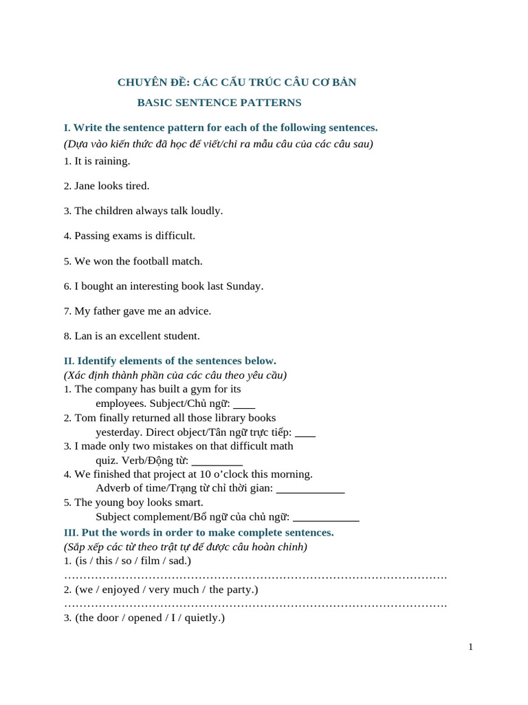 Basic Sentence Patterns | PDF