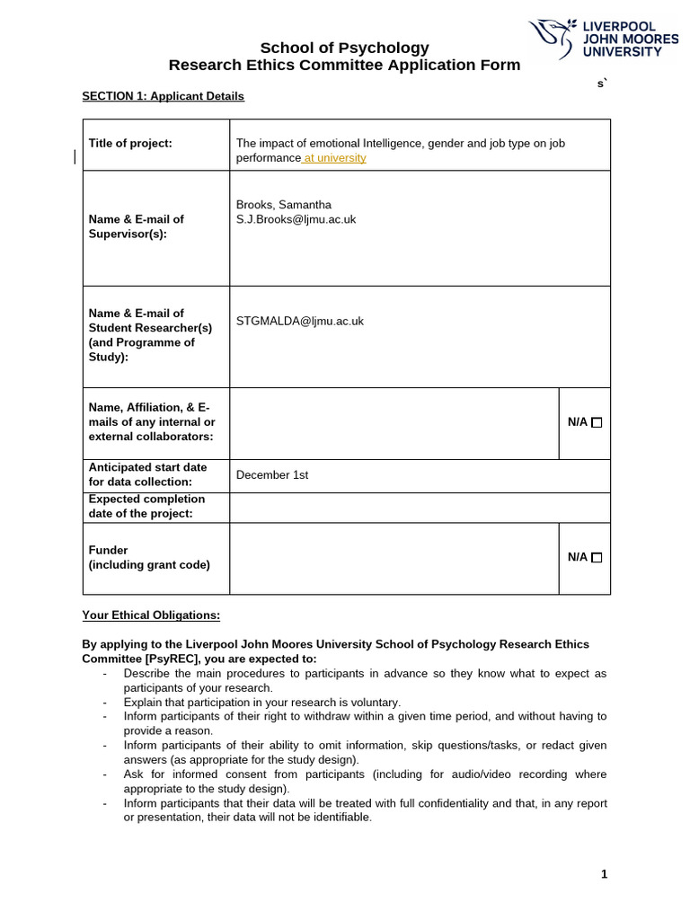 Ethics Application Without Appendix | PDF