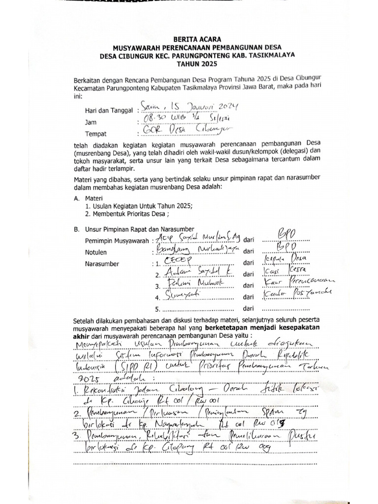 BA. MUSRENBANGDES T.A 2025 Desa Cibungur Kec. Parungponteng | PDF