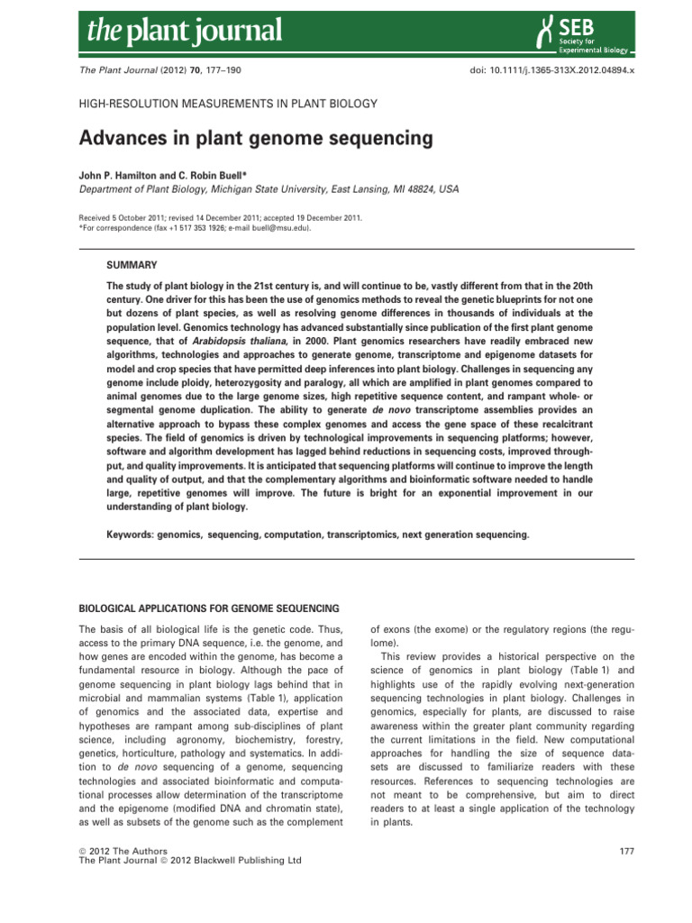 Advances in Plant Genome Sequencing | PDF | Dna Sequencing | Genomics