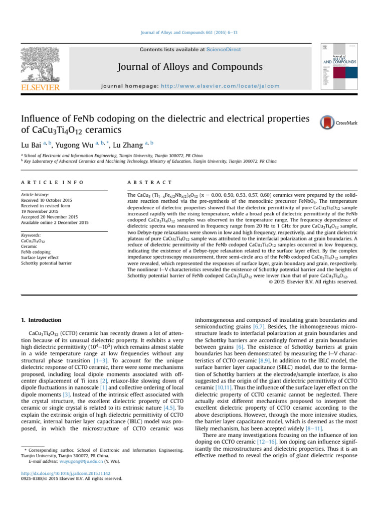 Influence of FeNb Codoping On The Dielectric and Elec - 2016 - Journal ...