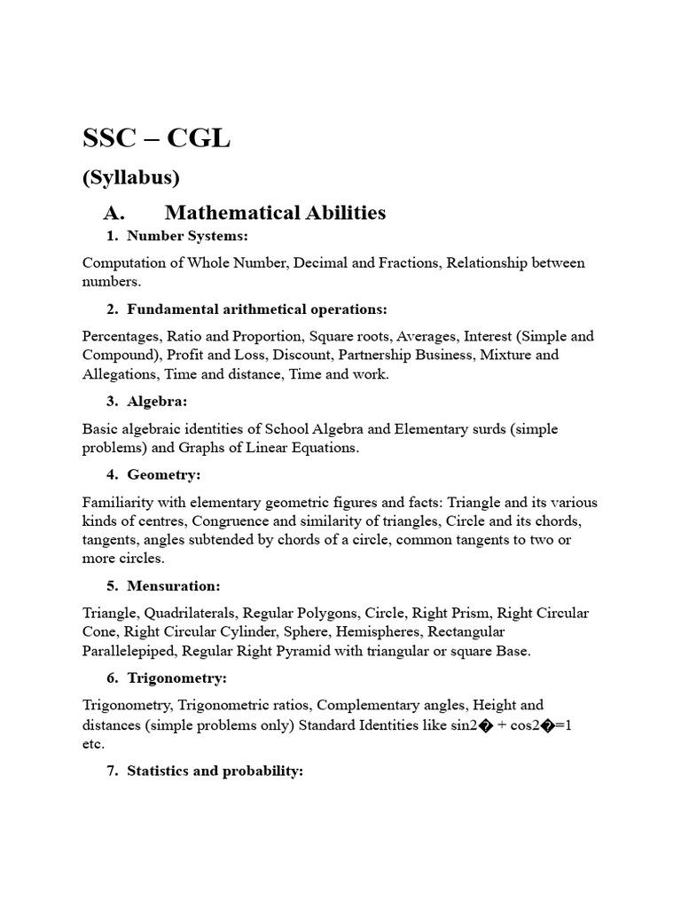 SSC + OSSC - CGL (Syllabus) | PDF | Triangle | Trigonometry