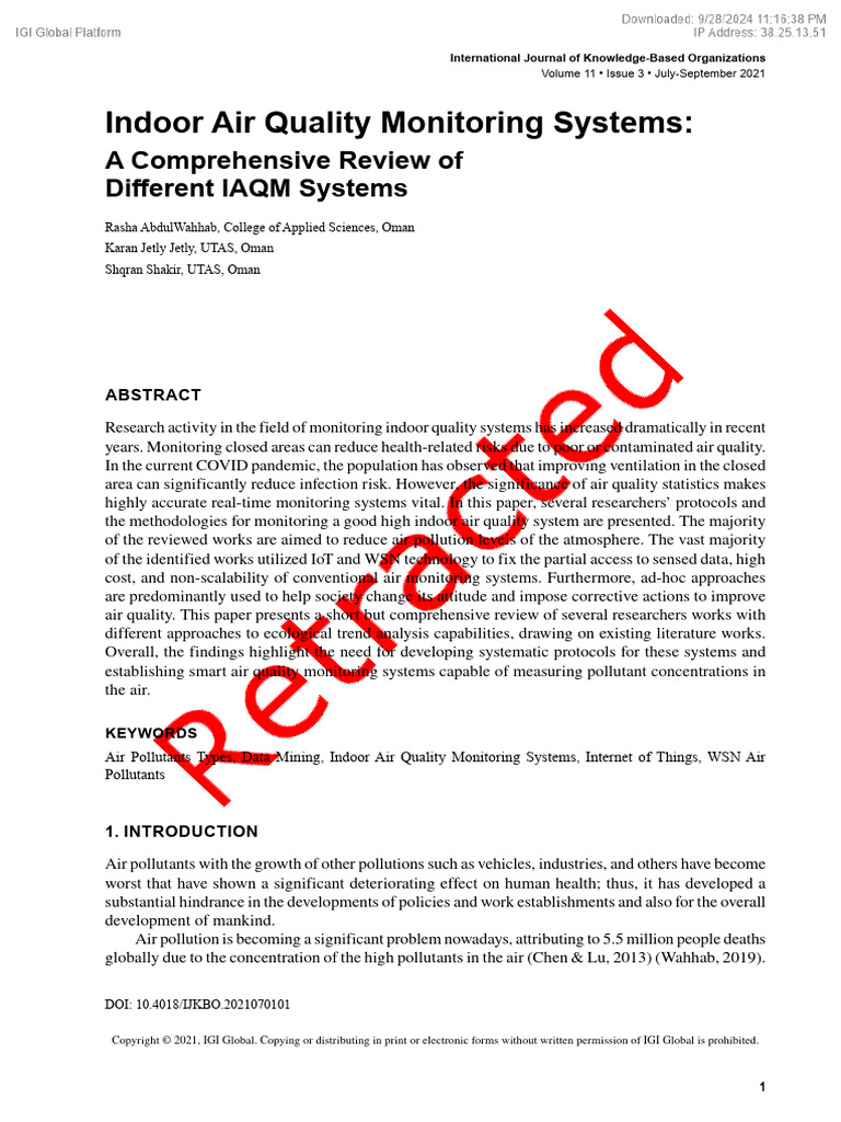 Indoor Air-Quality Monitoring Systems A Comprehensive Review of ...